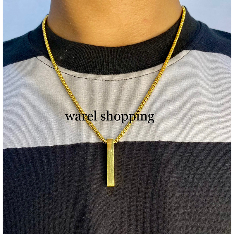 Jual Kalung Titanium Model Rolo Gold Berliontin Balok Gold Pria Wanita ...