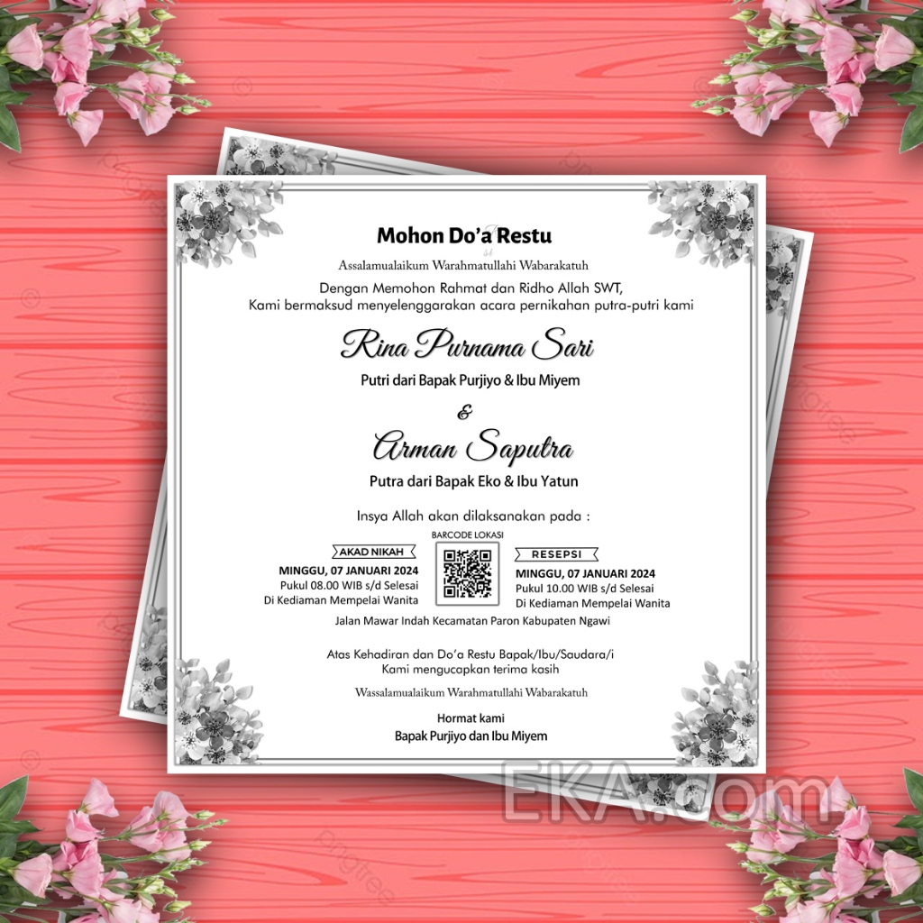 Jual Undangan Punjungan ukuran 16,5 x16,5 cm hitam putih | Shopee Indonesia