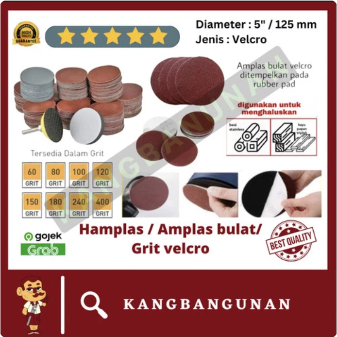 Jual GRIT 60 Amplas velcro bulat amplas tempel amplas sanding disc 4 ...