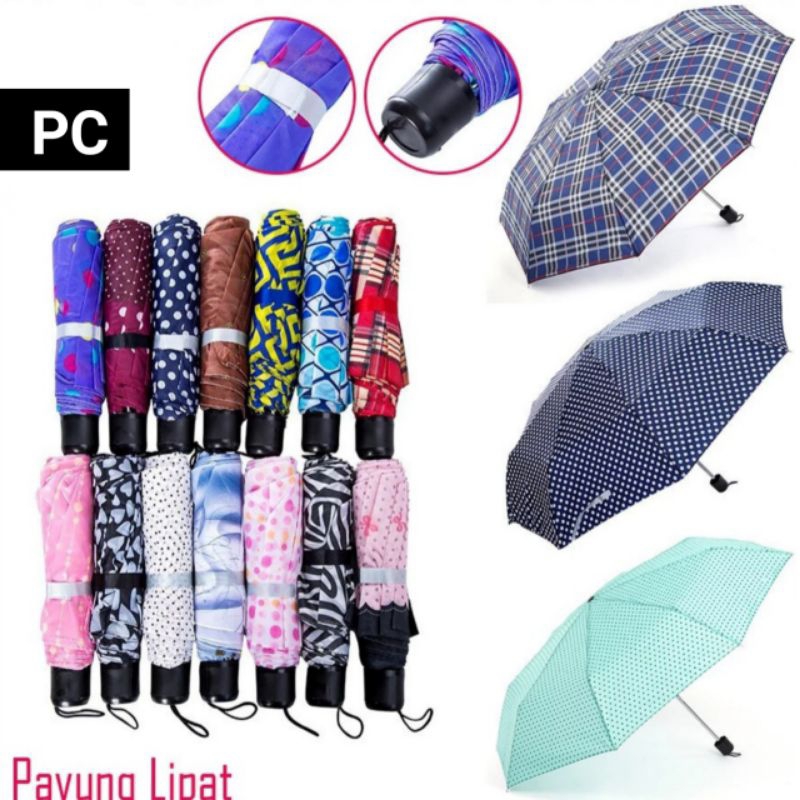 Jual PAYUNG LIPAT Motif Kotak Super Kuat dan Kokoh Anti Angin / Payung Lipat Warna-Warni Tebal ...