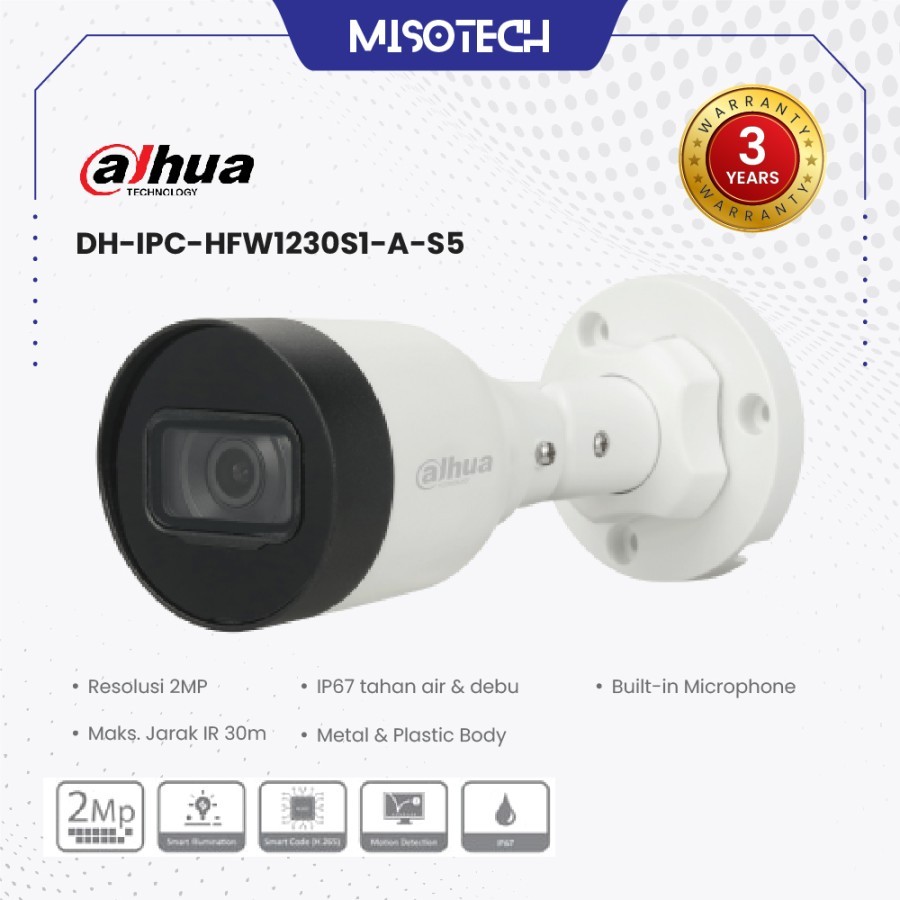 Jual Dahua DH-IPC-HFW1230S1-A-S5 2MP IP Camera CCTV Outdoor PoE H.265 Mic Audio | Shopee Indonesia