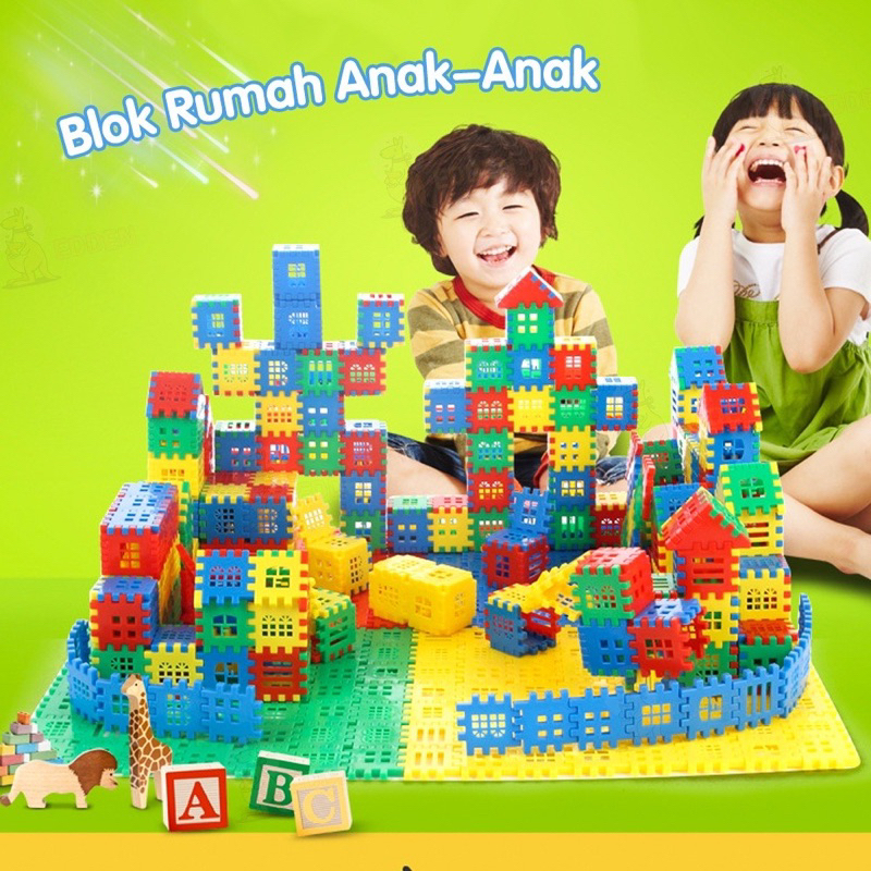 Jual mainan Balok Brick Susun RUMAH / funny blocks / susun bentuk rumah ...