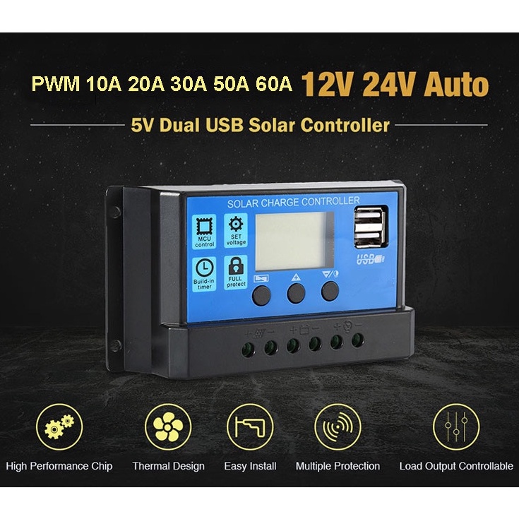 Jual Kekinian Solar Charge Controller Panel Surya PWM 12V 24V 10A 20A ...