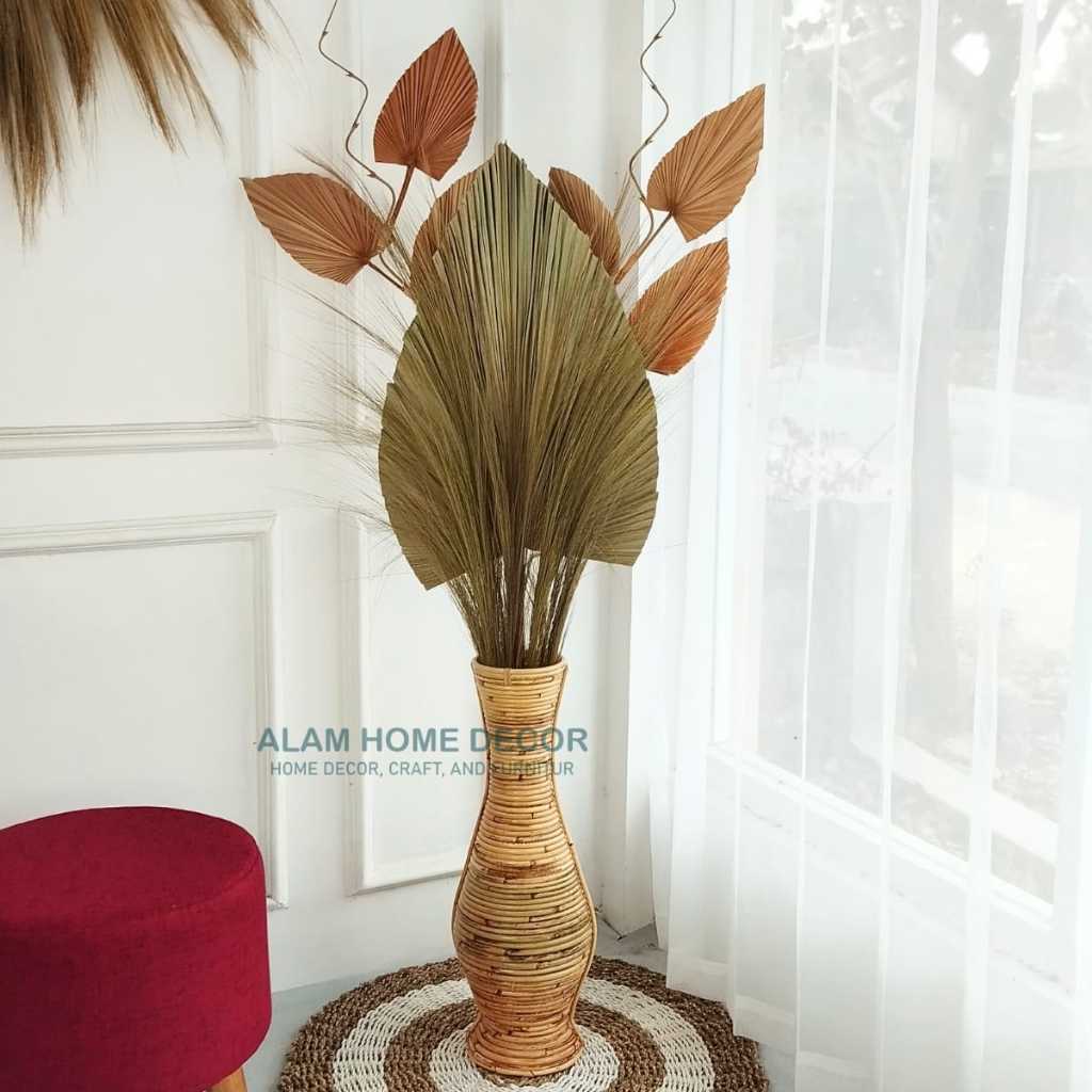 Jual Paket Dekorasi Daun Palem dan Vas Rotan Dekorasi Rumah Estetik ...