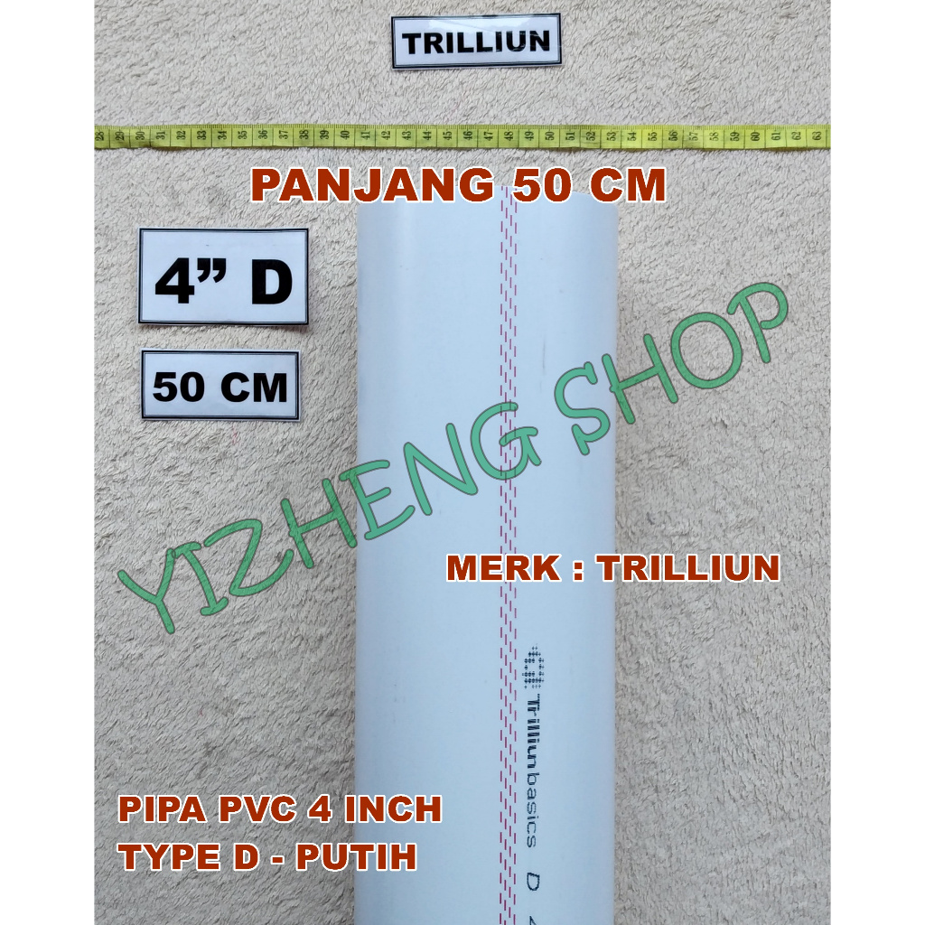 Jual PIPA PVC 4 INCH D PUTIH TRILLIUN PANJANG 50CM | Shopee Indonesia