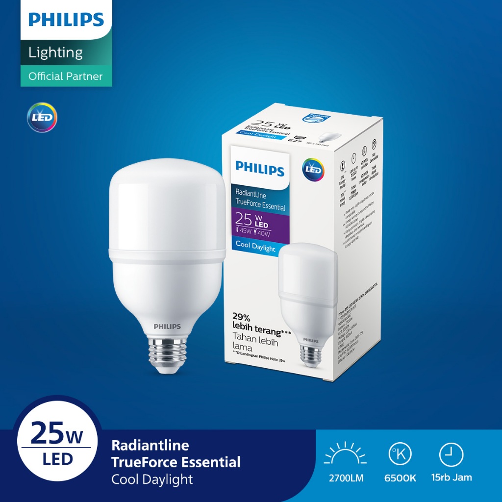 Jual Philips Lampu Bohlam Radiantline TForce True Force Essential 25W Putih | Shopee Indonesia