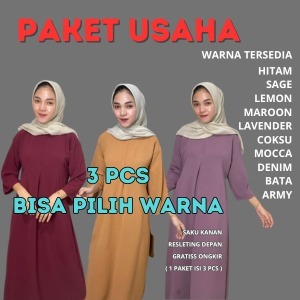 Jual PAKET 3 PCS GAMIS DASTER VIRAL LENGAN 3/4 CRINKEL POLOS BUSUI ...