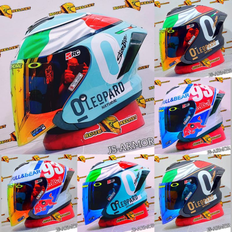 Jual Helm JS Armor Leopard blue paket ganteng spoiler 3D | Shopee Indonesia