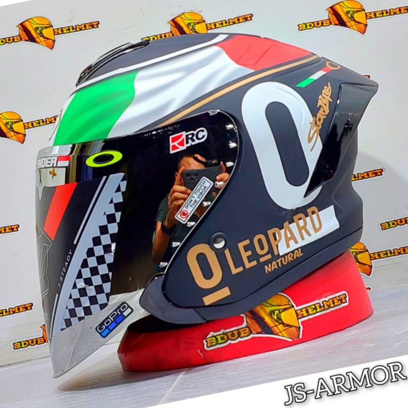 Jual Helm JS Armor Leopard blue paket ganteng spoiler 3D | Shopee Indonesia