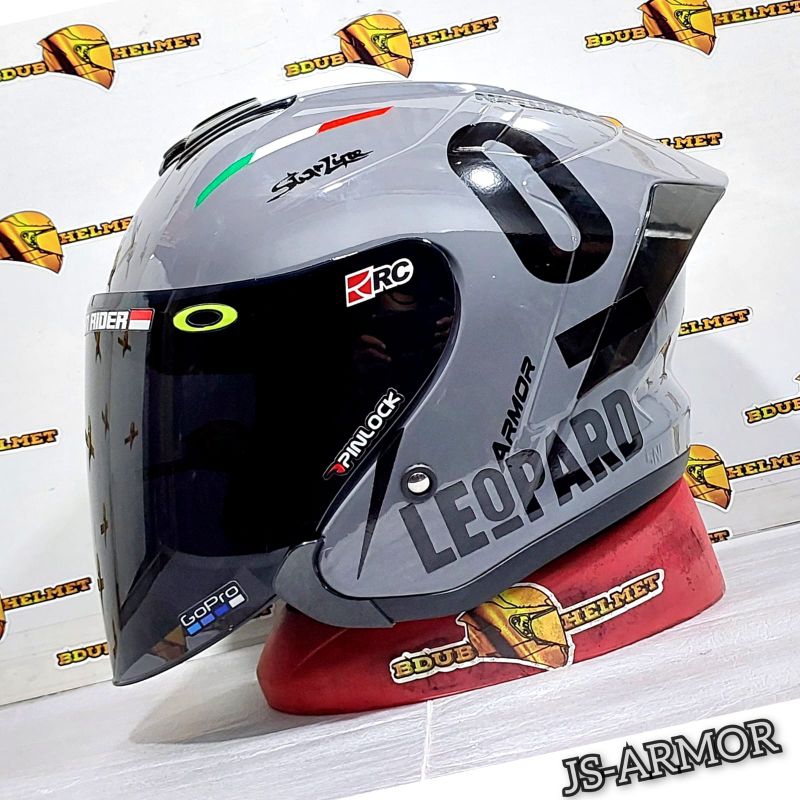 Jual Helm JS Armor White Leopard paket ganteng spoiler 3D | Shopee ...