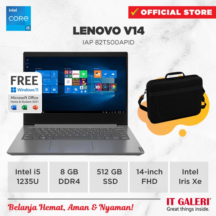 Jual [FREE MOUSE] Lenovo V14 G3 IAP-82TS00APID /Core i5-1235U/8GB/512GB SSD/14″ FHD IPS/Win 11 ...