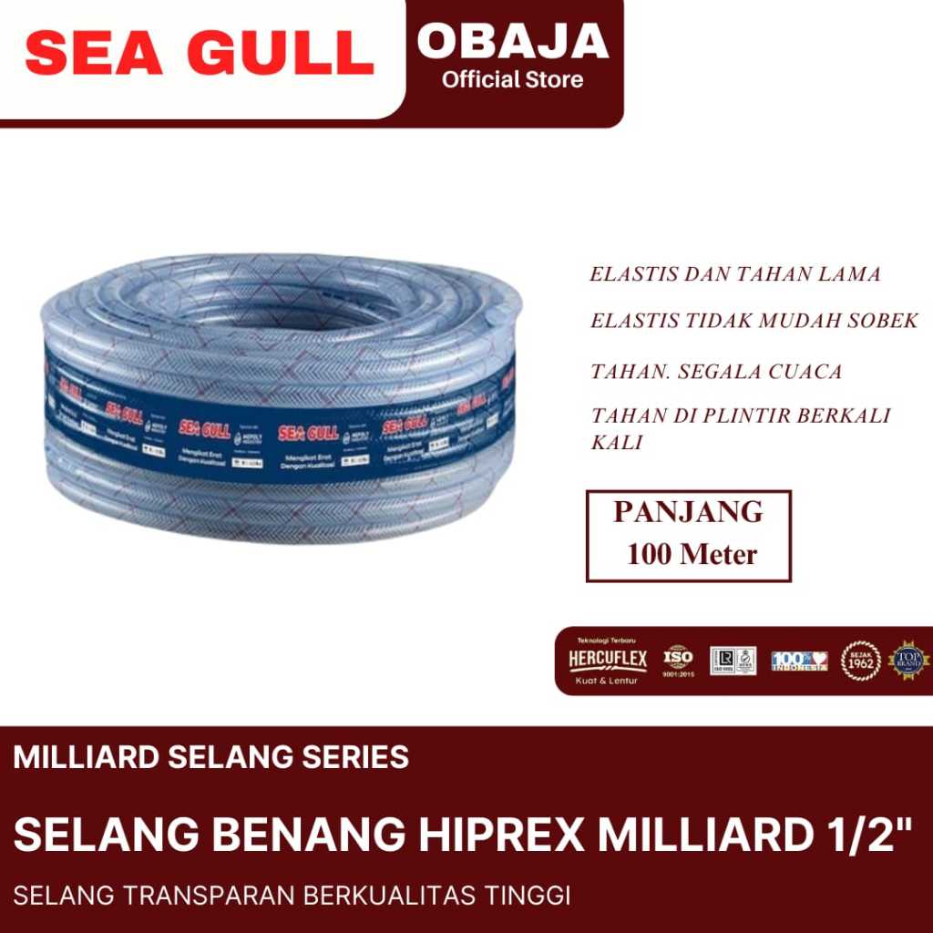 Jual Sea Gull Selang Air Benang Hiprex 1/2" / Selang Hiprex / High Pressure Hose 1/2" 100 M Sea ...