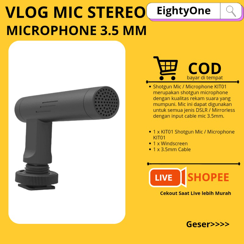 Jual Vlog Mic Stereo Microphone Shotgun Mic 3.5mm Jack for Handphone HP ...