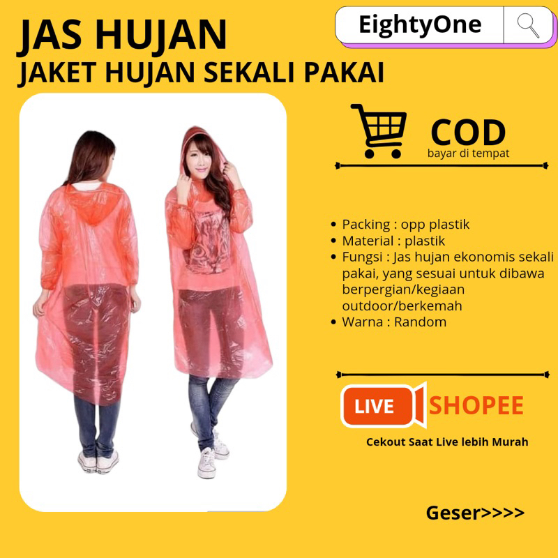 Jual Jas Hujan Jaket Hujan Sekali Pakai Plastik Tipis Disposable ...