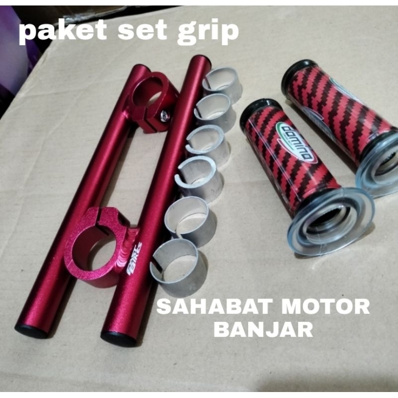 Jual paket grip carbon + Stang jepit motor 15 (2pcs) derajat bahan cnc ...