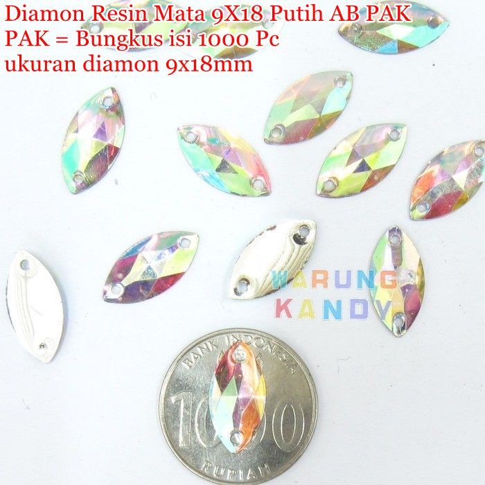 Jual Diamon Resin Mata 9X18 Putih AB ~ 1000pc | Shopee Indonesia