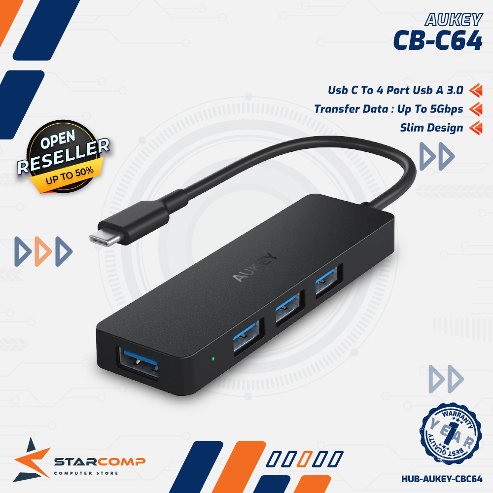 Jual Usb Hub Aukey CB-C64 Unity Slim 4-Port USB 3.0 Hub Type-C - 500580 | Shopee Indonesia