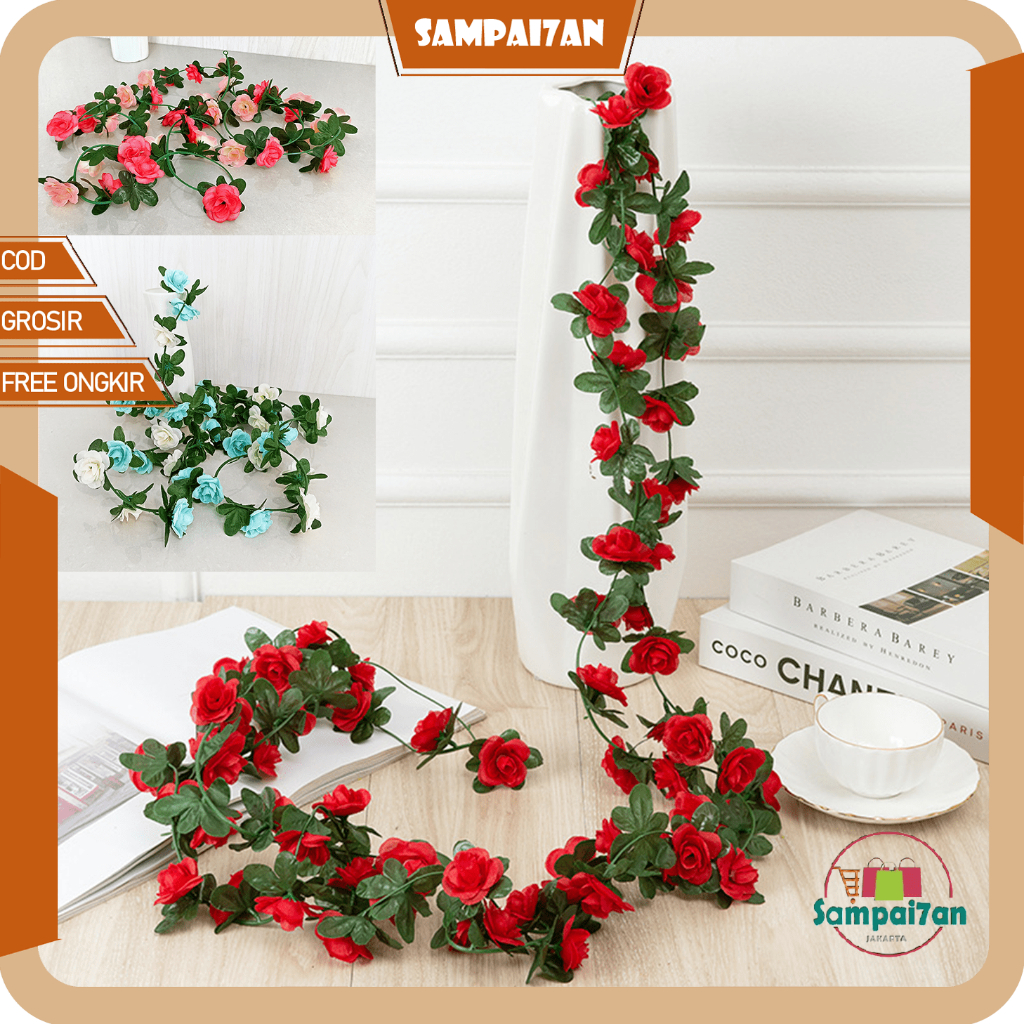 Jual Bunga Hias Rambat Palsu ± 2.5 M Dekorasi Dinding Rumah Artificial ...