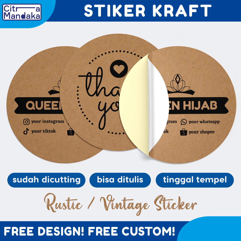Jual Stiker Thank You Custom Label Makanan Kraft Paper Logo Brand ...