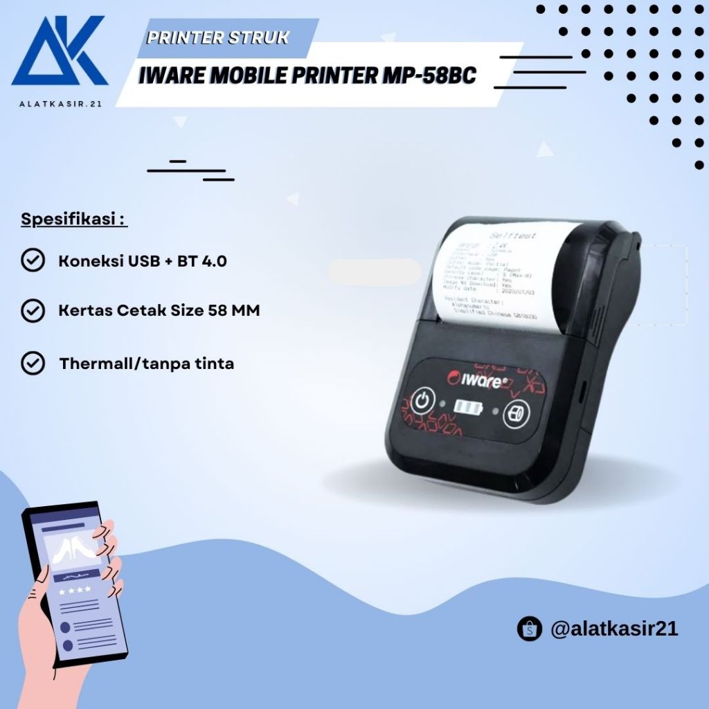 Jual IWARE MOBILE PRINTER STRUK PRINTER THERMAL BLUETOOTH BATERAI ...