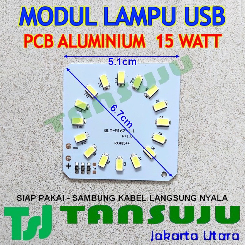 Jual Modul Lampu USB Lampu Emergency 15 Watt PCB Aluminium Input DC 3V ...