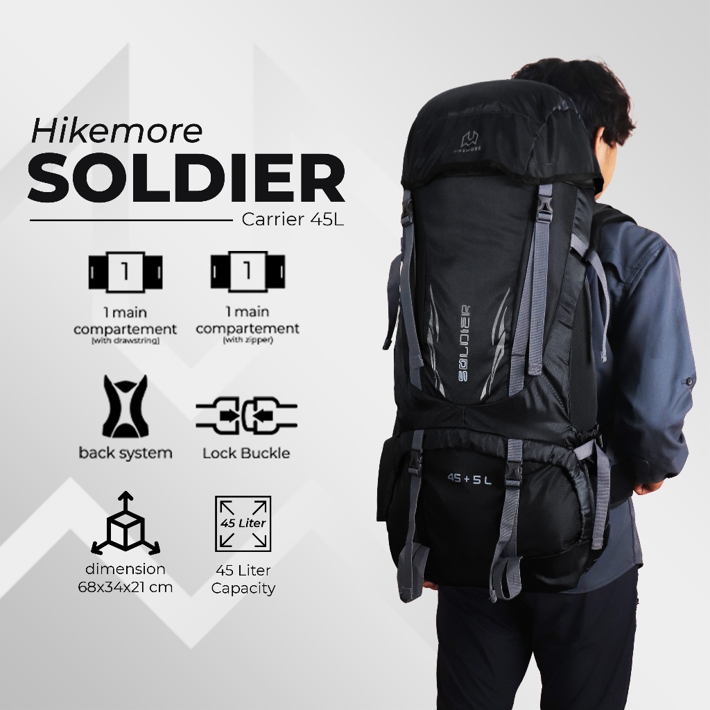 Jual Hikemore Tas Carrier Soldier 45L & 65L Unisex Hiking Traveling Outdoor Ori | Shopee Indonesia