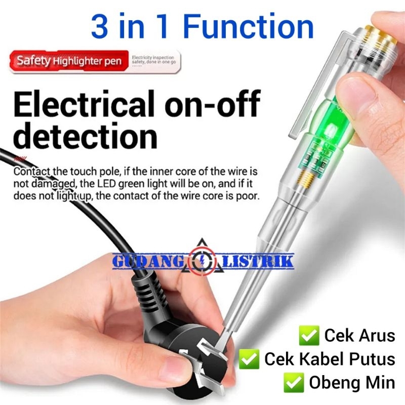 Jual 3in1 Obeng Testpen Non Contact Voltage AC DC Detector Cek Kabel ...