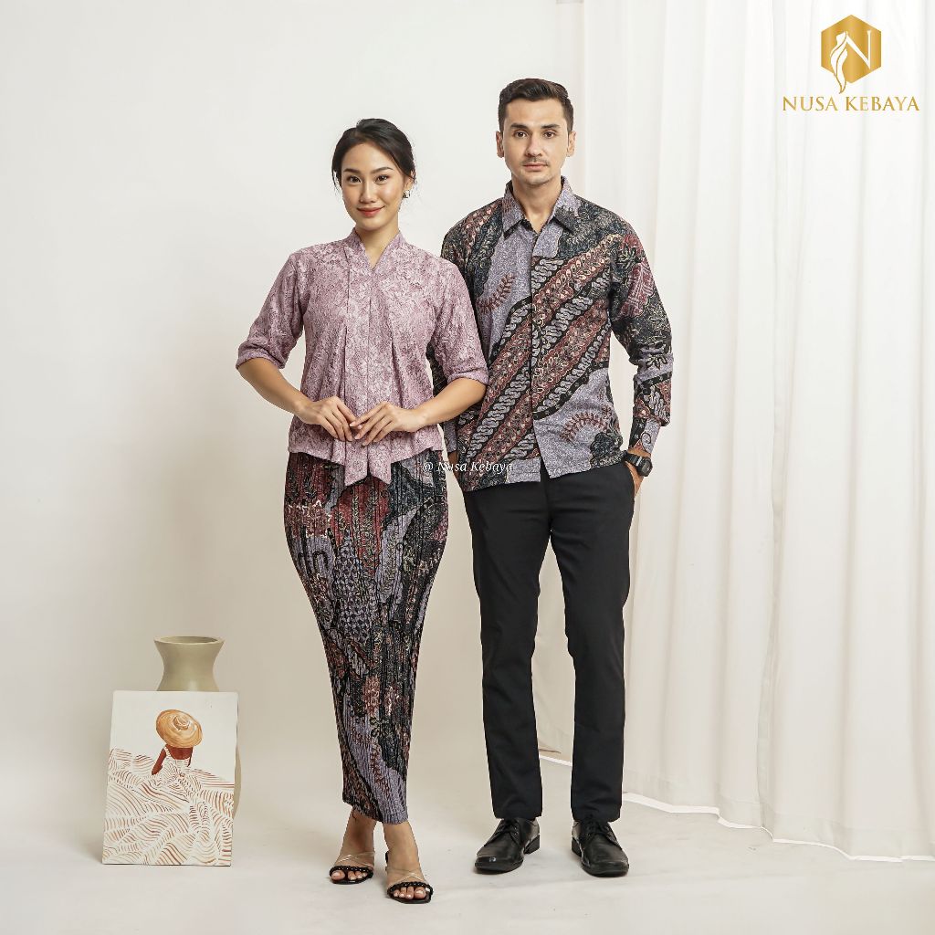 Jual Couple Kebaya Brukat Tangan Pendek Setelan Kemeja Batik Lengan ...
