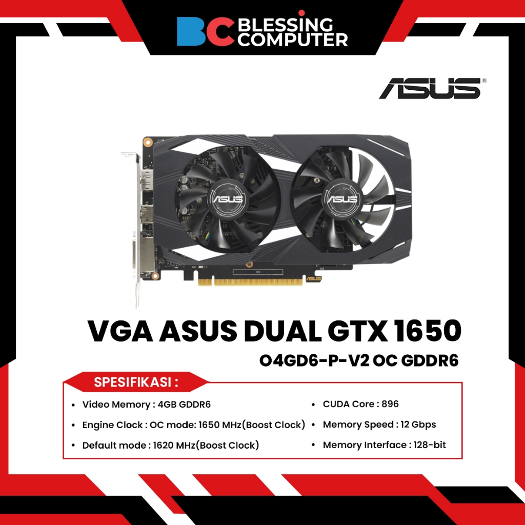 Jual VGA ASUS DUAL GTX 1650 O4GD6-P-V2 OC GDDR6 | Shopee Indonesia