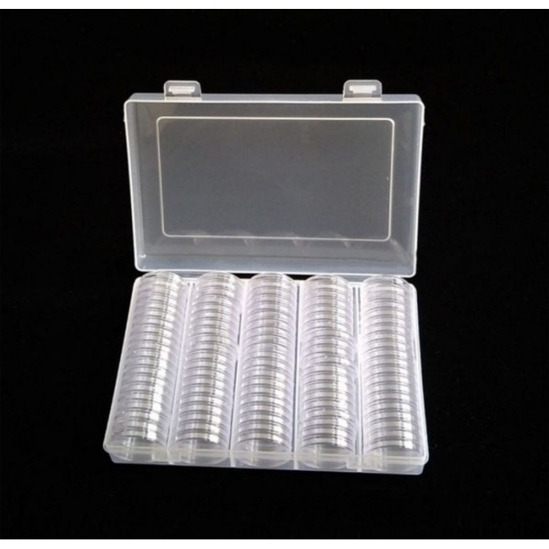 Jual Pelindung koin Kapsul coin bulat 25 mm transparan box plastik ...
