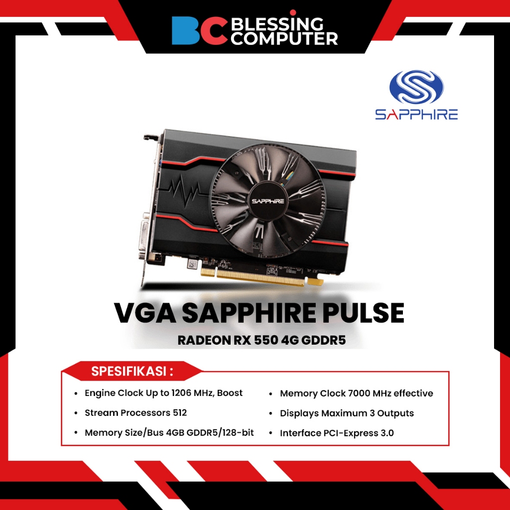 Jual VGA SAPPHIRE PULSE RADEON RX 550 4G GDDR5 | Shopee Indonesia