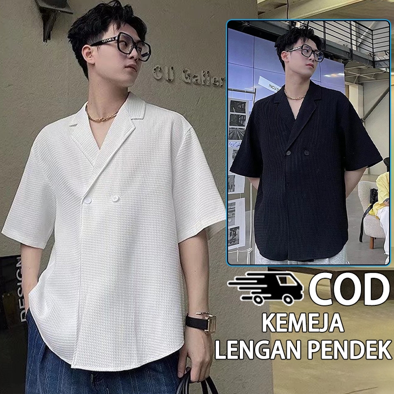 Jual (promo COD)kemeja pria 2023 korea style kemeja pria lengan pendek ...