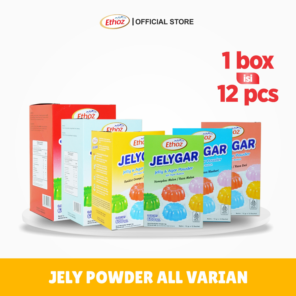 Jual ETHOZ JelyGar Jelly powder / tepung Jeli Agar bubuk 600 ml x 12 pcs | Shopee Indonesia