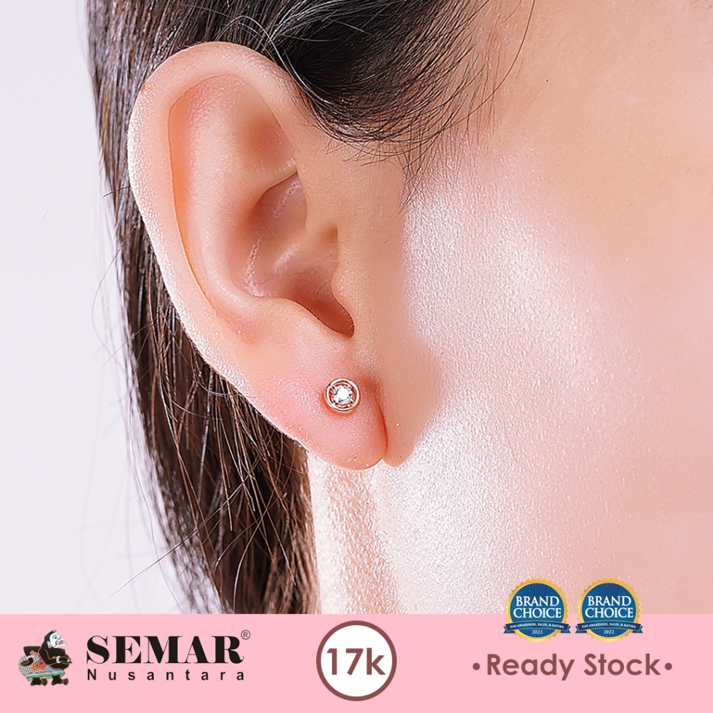 Jual Anting Emas Tindik Ailen Round Rose Gold 17K Semar Nusantara | Shopee Indonesia