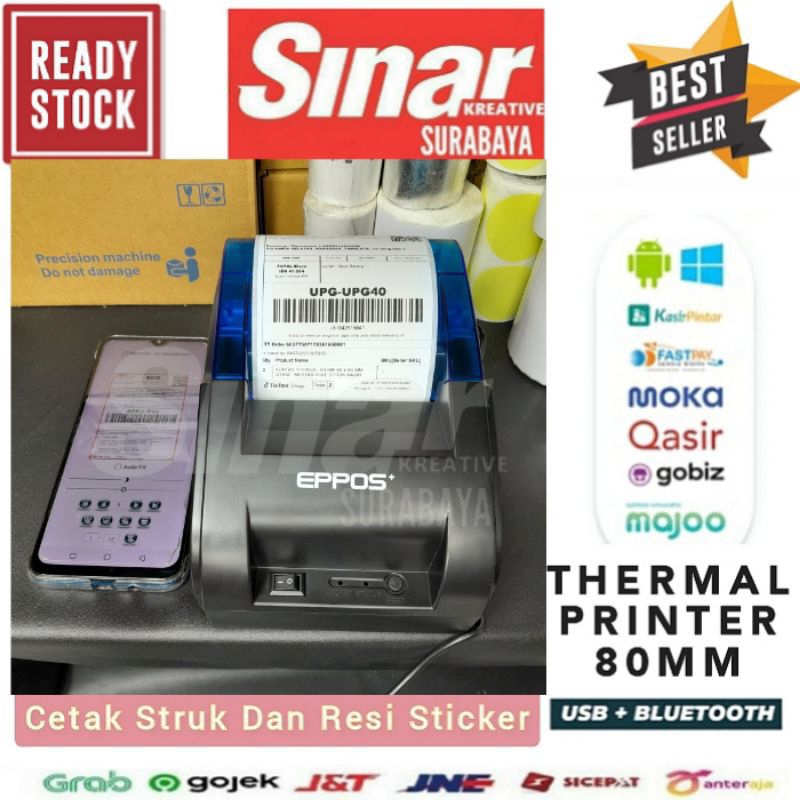 Jual PRINTER THERMAL BLUETOOTH 80MM EP80PLUS CETAK KASIR DAN RESI STICKER (PORT USB dan RJ11 ...