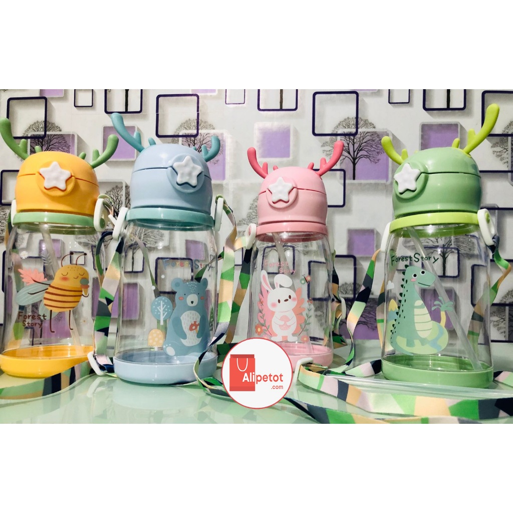 Jual Botol Air Minum Anak Plastik Sedotan 610ml Model Tanduk Rusa Lucu | Botol Minum Sekolah BPA ...