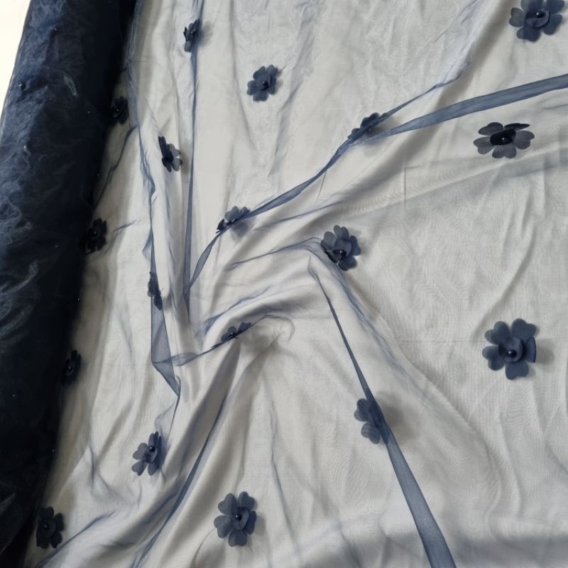 Jual Kain Organza Motif 3D / Bahan Organdi Kaca Corak Bunga Timbul ...