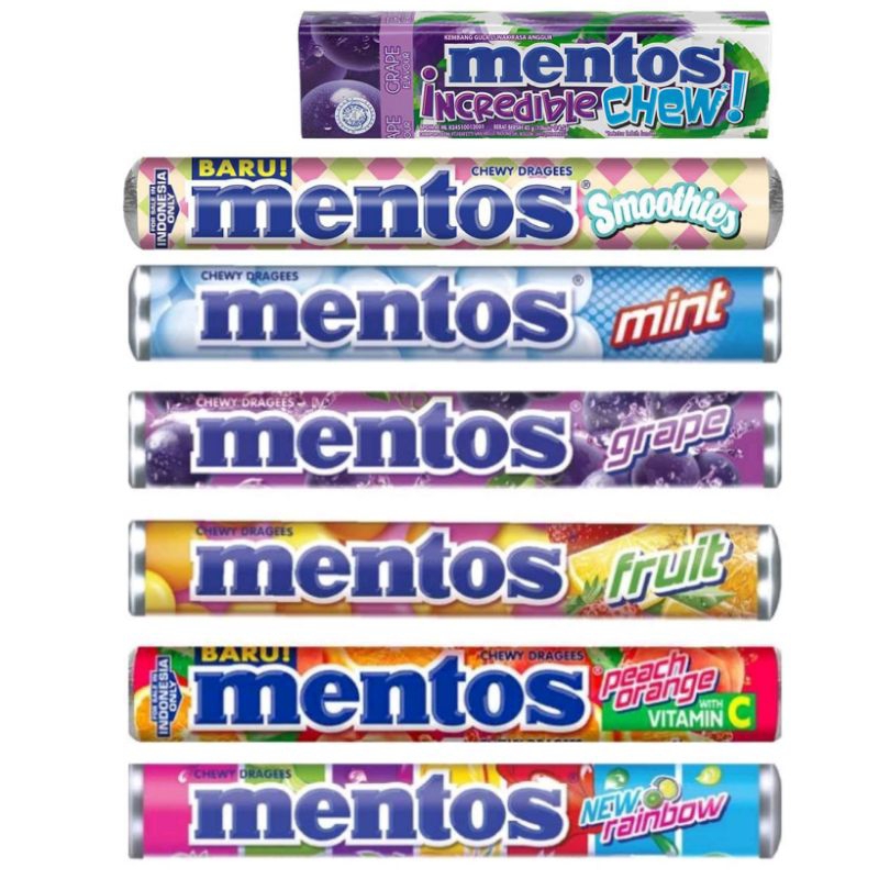 Jual Mentos Aneka Permen Stick mint anggur fruit rainbow peach orange ...