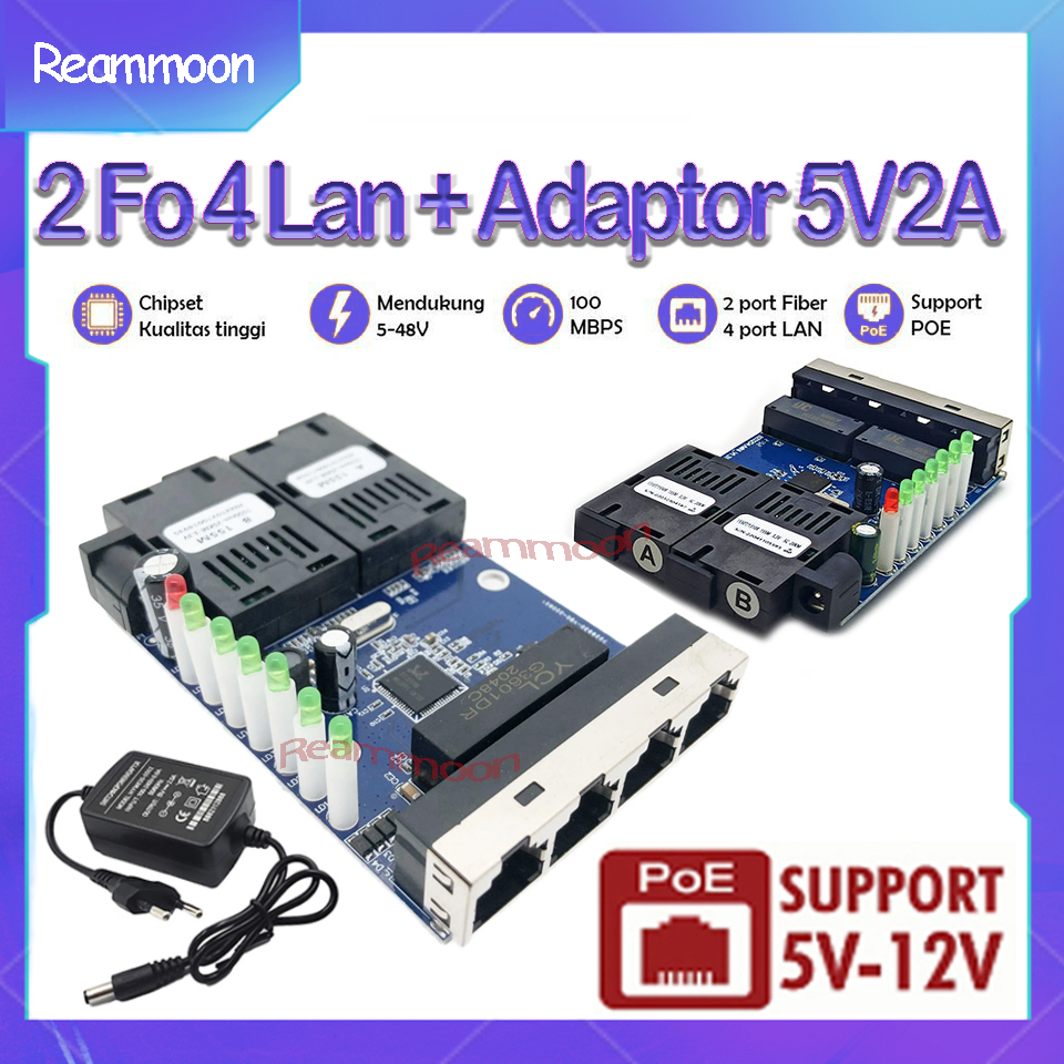 Jual 【POE】Pcb 2 Fo 4 Lan Media Converter Fiber Switch Sc Ethernet 10/100M Ethernet Switch 2 Port ...