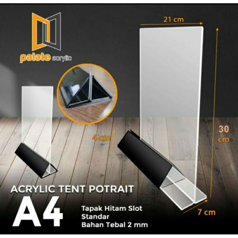 Jual Akrilik Card Holder A4T Potrait Plus Kaki Segitiga Hitam (21x30 cm ...