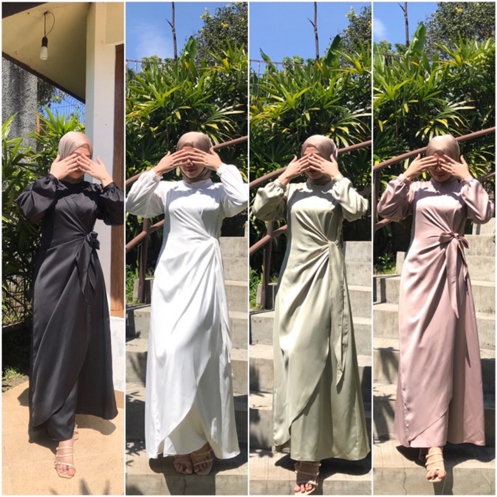 Jual Arabell Dress Lebaran Bridesmaid Lebaran Muslim Wanita Satin ...