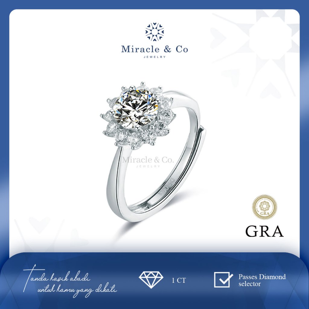 Jual Miracle & Co - Cincin Sun Flower - Cincin Wanita Batu Berlian Moissanite Asli Sertifikat ...
