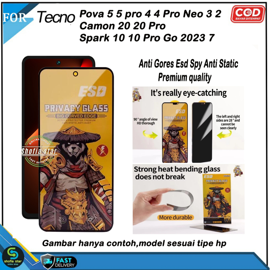 Jual Tempered Glass Full Esd Spy Premium Tecno Pova 5 5 Pro 4 4 Pro Neo 3 Neo 2 Camon 20 20 Pro ...