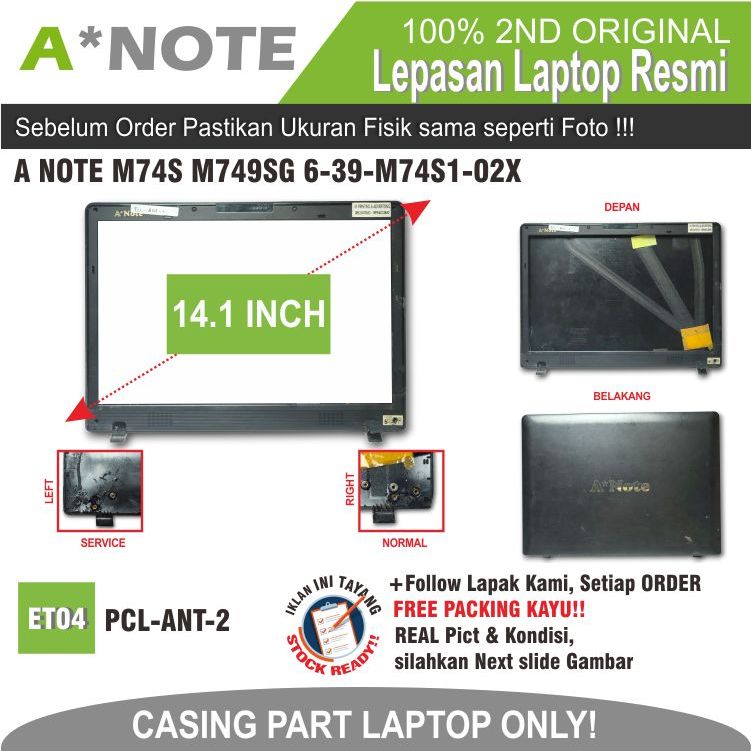 Jual ET04 PCL-ANT-2 Frame Layar Lid Panel LED belakang Front Back Cover Laptop A NOTE M74S ...