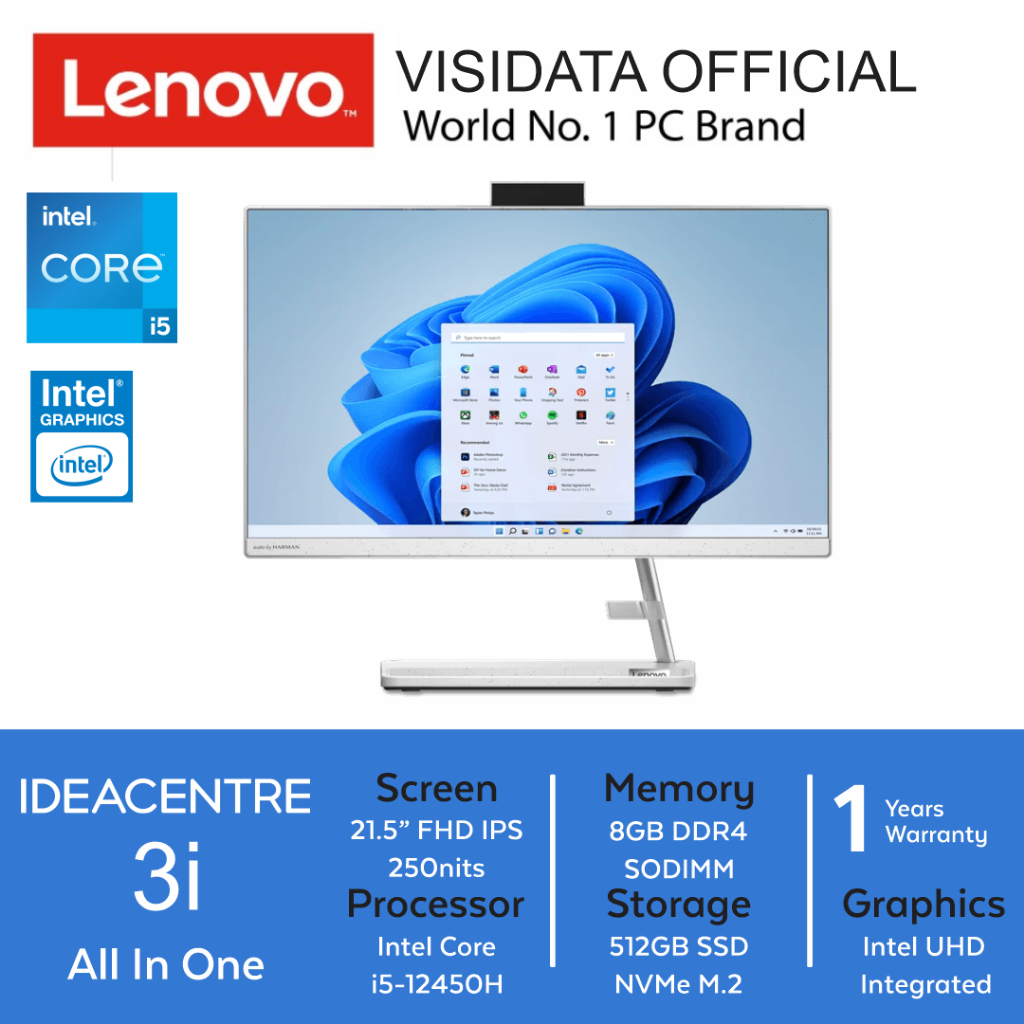 Jual Lenovo IdeaCentre AIO 3i 2XID Intel i5 12450H 8GB 512GB 21.5"FHD ...