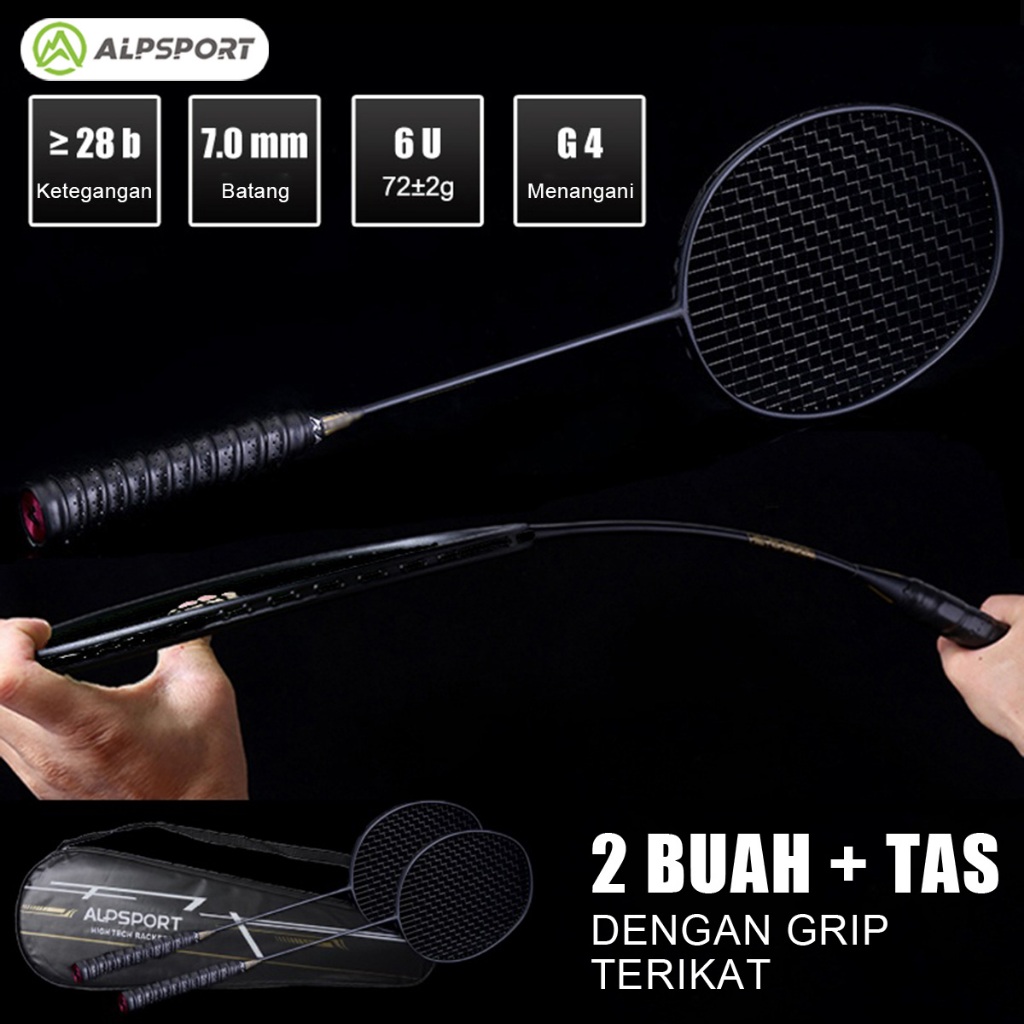Jual ALPSPORT XHP【2Pcs + Tas】6U G4 Max 28LBS Hitam Raket BuluTangkis ...