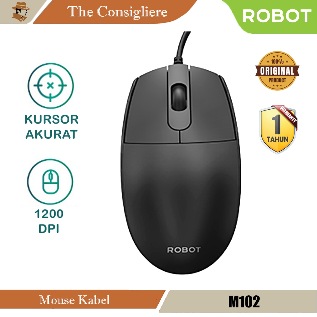 Jual Robot Wired Mouse Kabel 1200 DPI M102 M100 Black | Shopee Indonesia