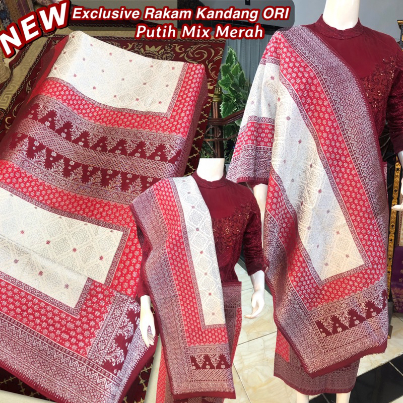 Jual New Exclusive Songket Rakam Dimensi ORI /Putih mix Merah/ songket ...