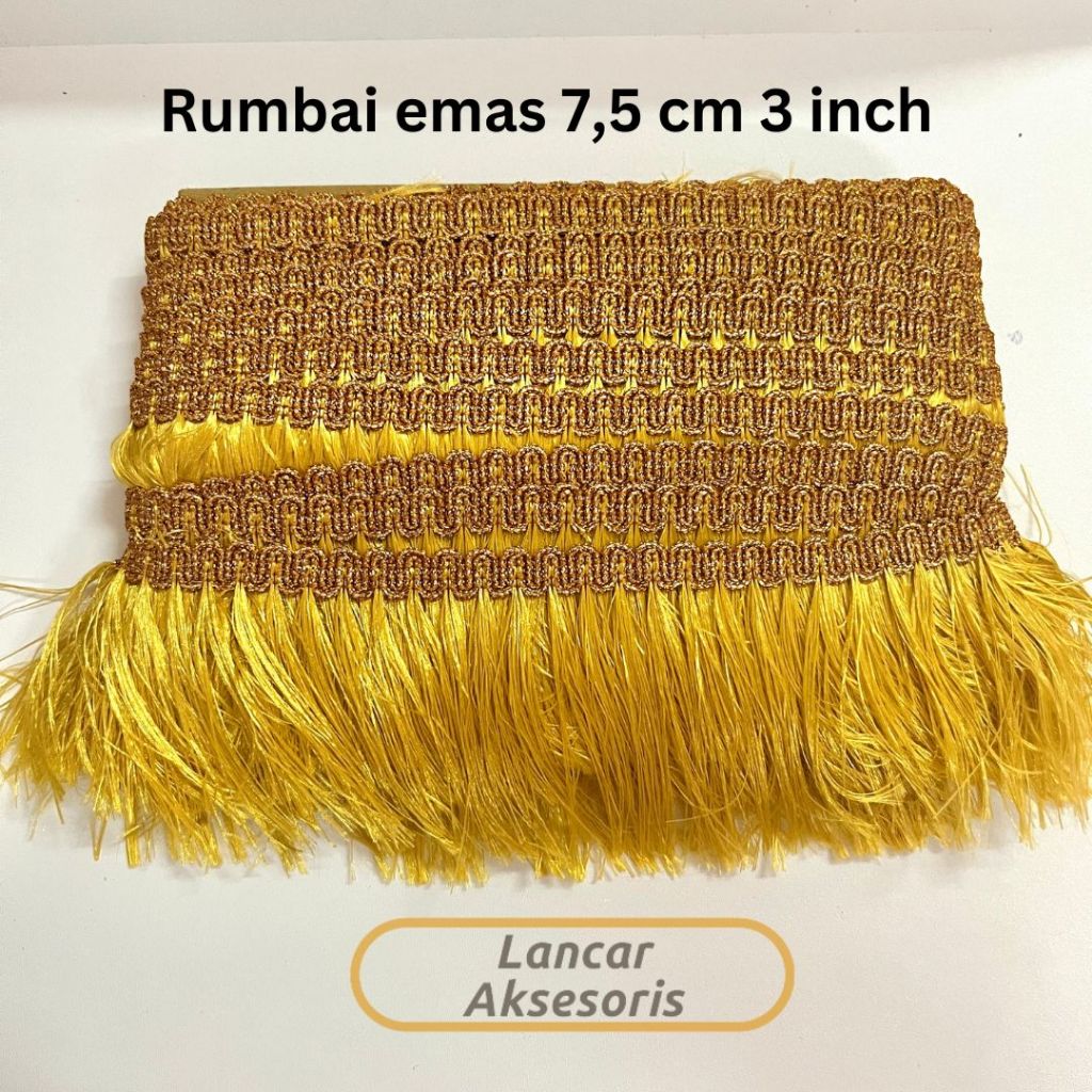 Jual Renda Rumbai Halus Emas Gold 7,5 CM / rumbai dayak / renda rawis ...
