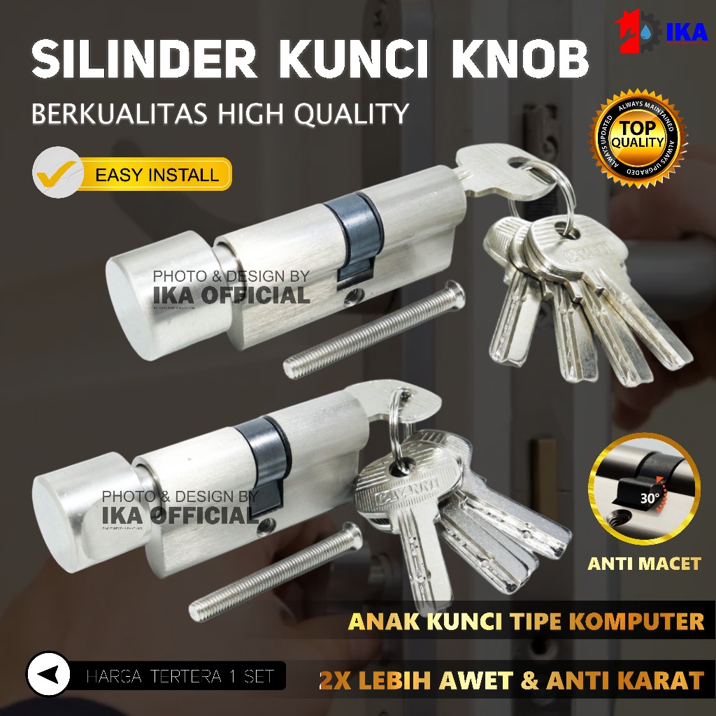 Jual Silinder Kunci Knob Pintu Besar High Quality 60mm 60 mm 4 Buah Anak Kunci Komputer Cylinder ...